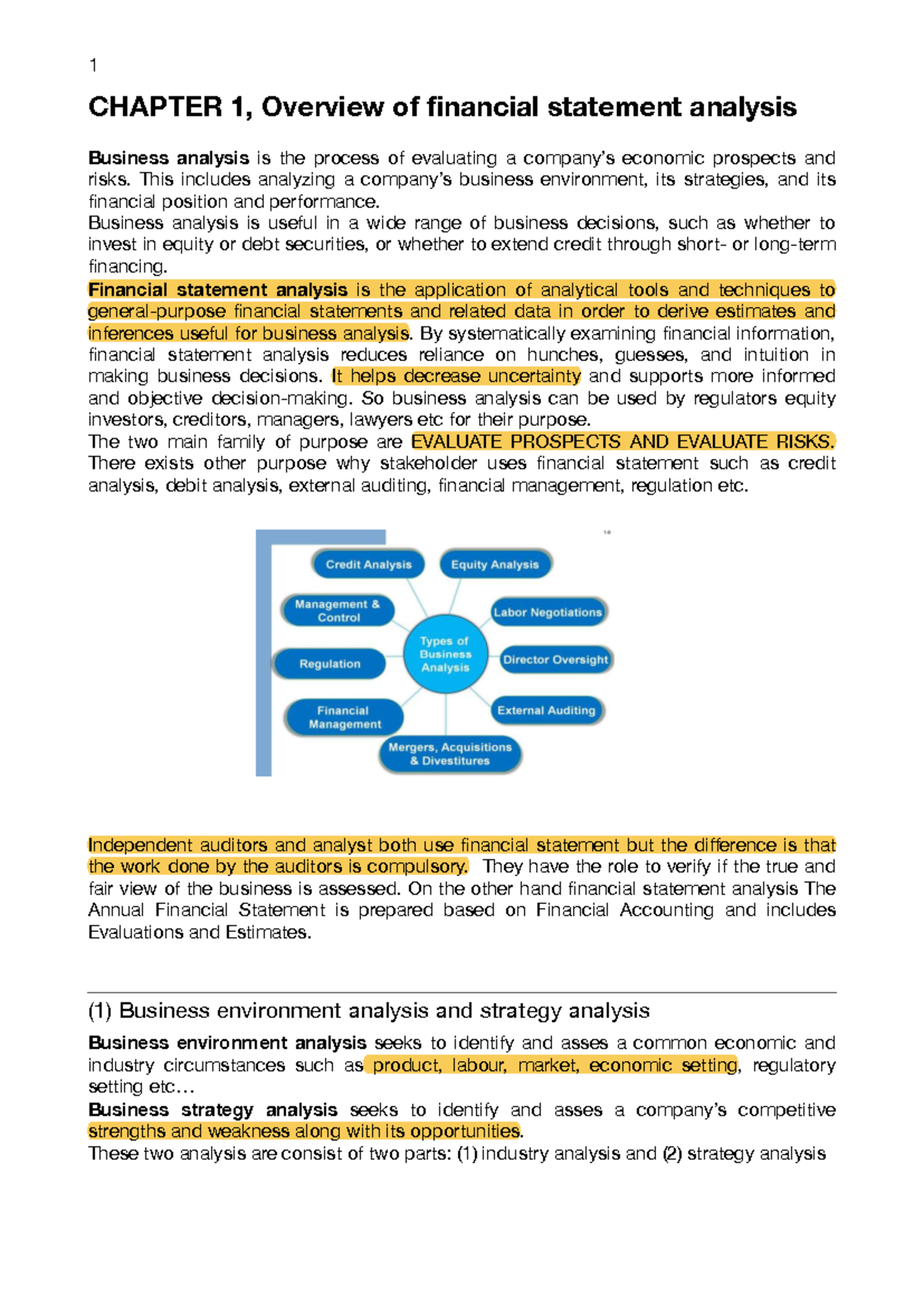 CHAPTER 1: Overview of Financial Statement Analysis (FIN 101) - Studocu