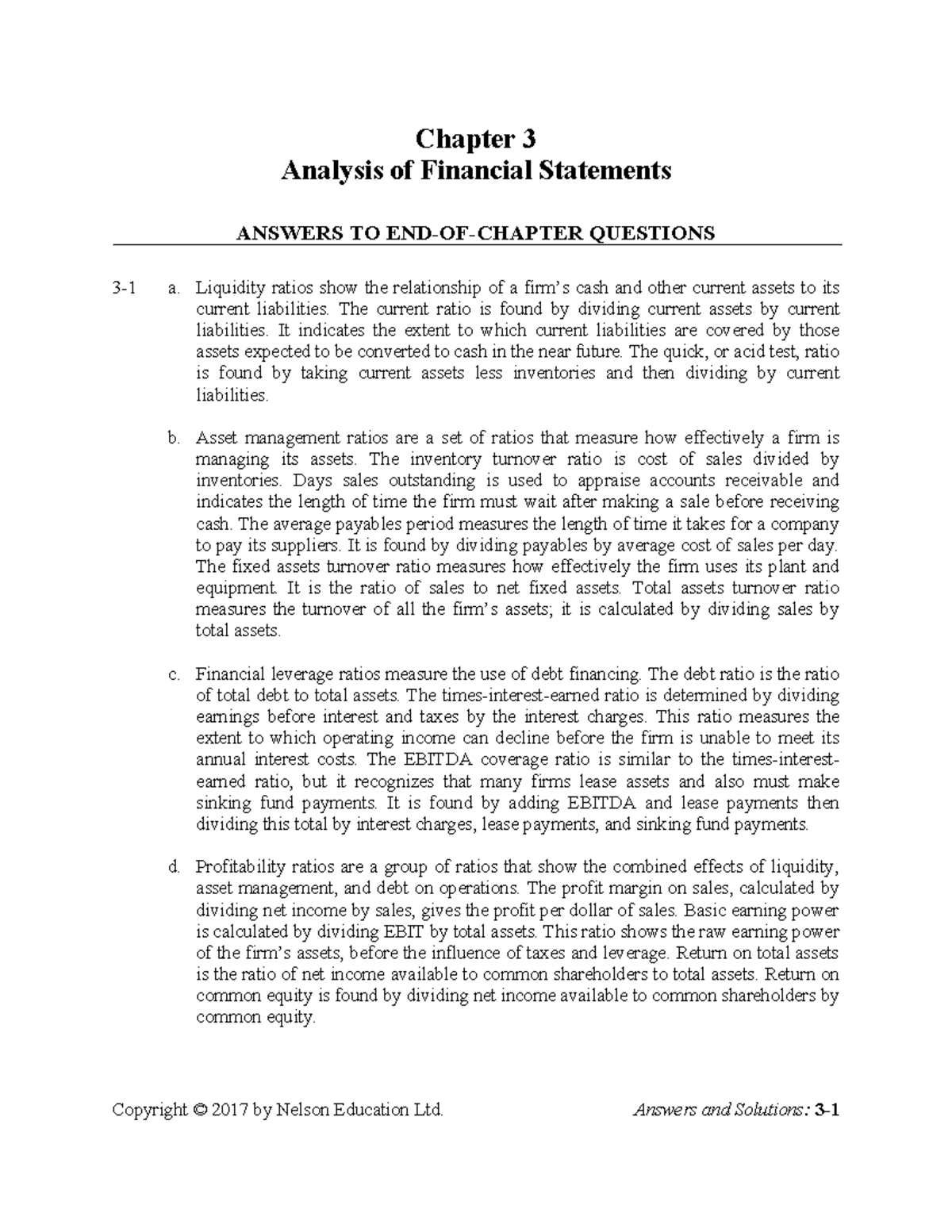 Chapter 3 Financial Statement Analysis: Key Ratios & Solutions (FIN 101 ...