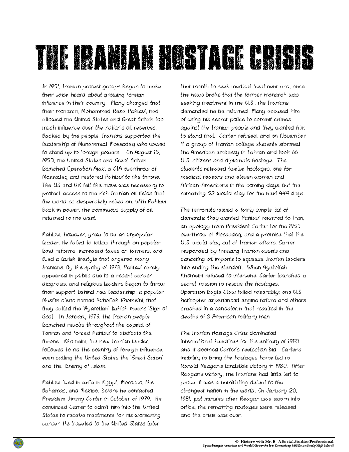 Iranian Hostage Crisis - A Study Guide Document (HIST 101) - Studocu