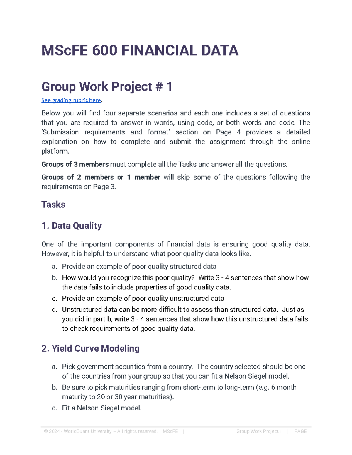 MScFE 600 Financial data group work project 1 guidelines and tasks ...