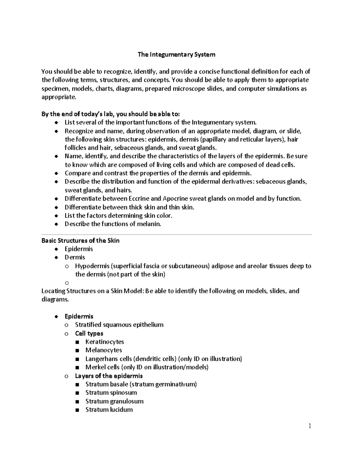 Week 5 Objectives: Integumentary System, Bone, & Axial Skeleton - Studocu