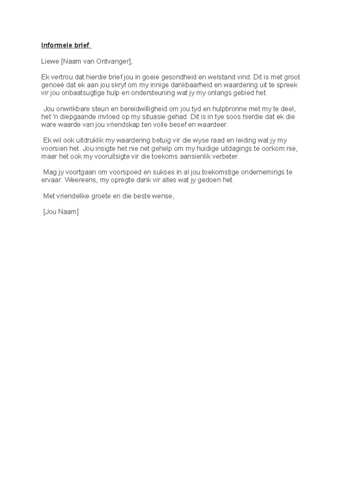 Formele Klagte Brief Sjabloon: Uitsprake en Strukture - Studocu