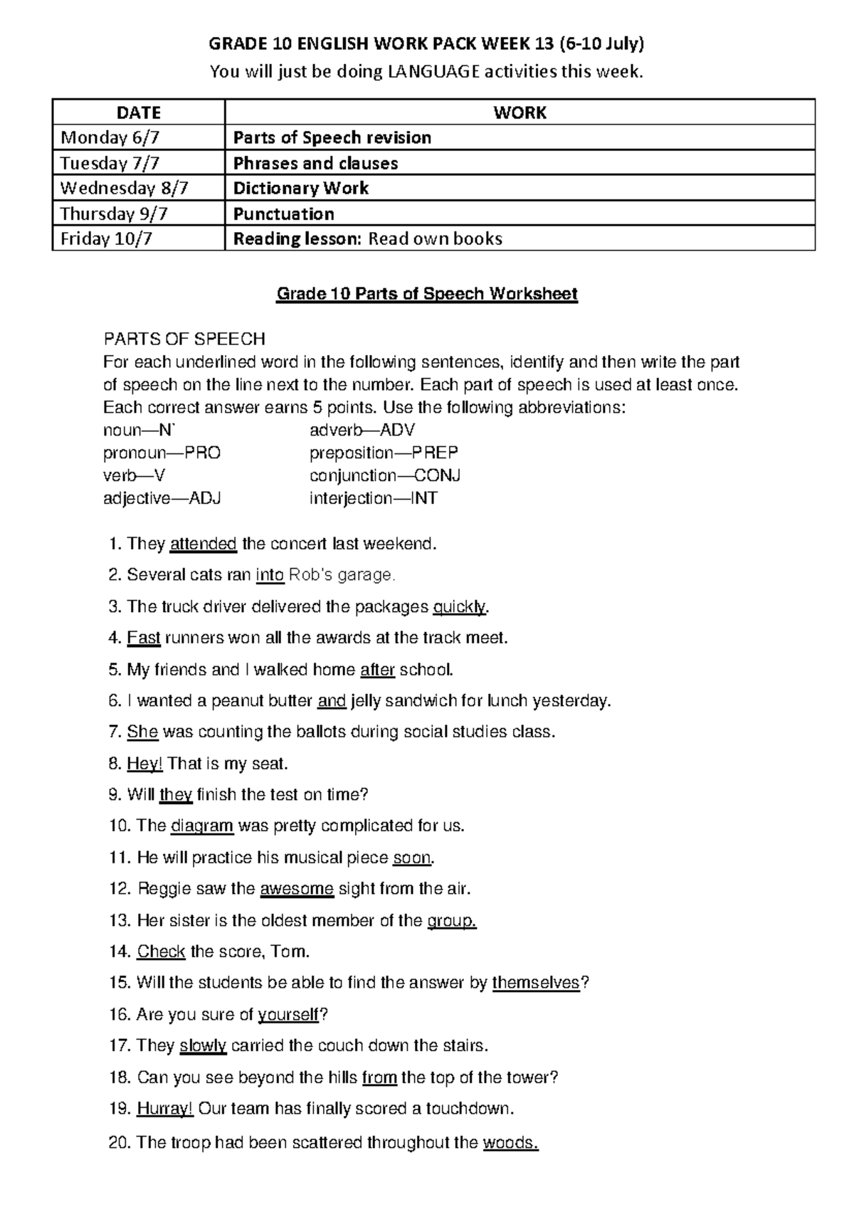 Gr 10 English Week 13: Language Activities & Worksheets - Studocu