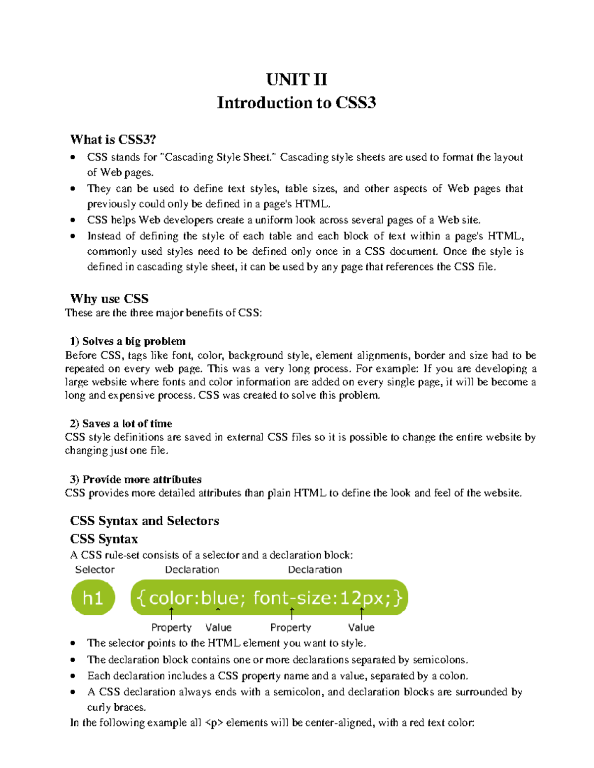 AWT - Module 2 - UNIT II Introduction to CSS What is CSS3? CSS stands ...