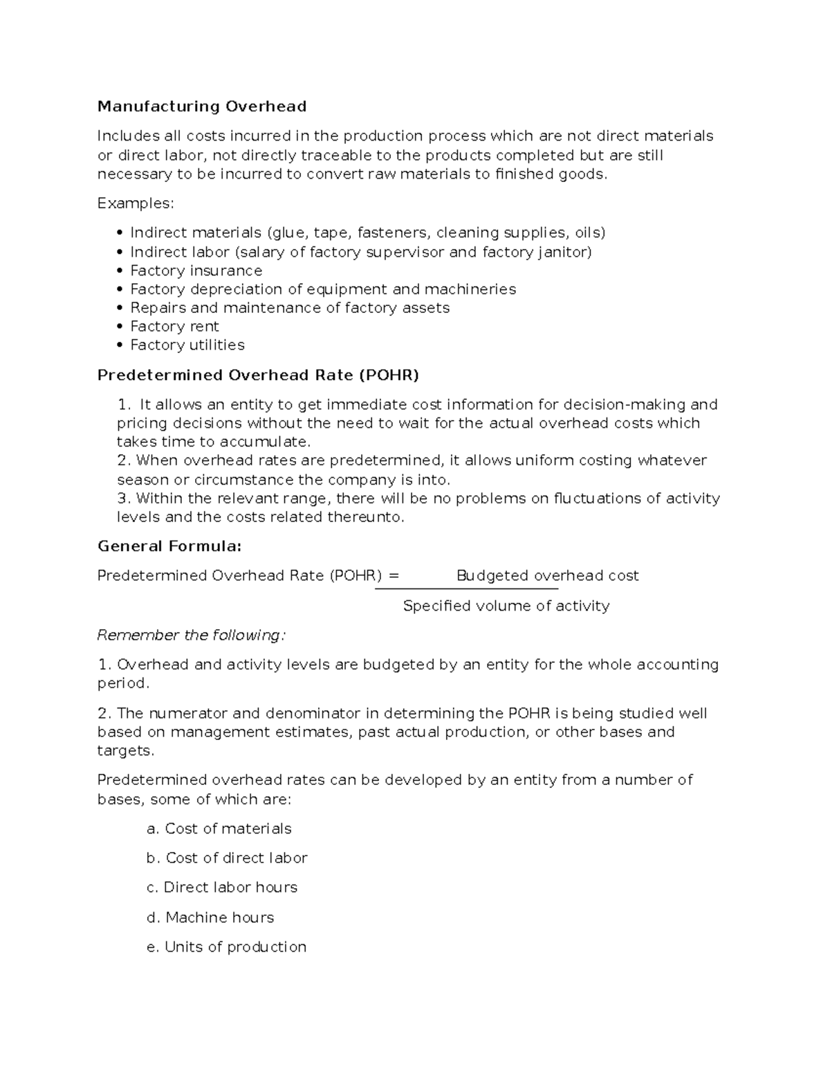 Manufacturing Overhead - Manufacturing Overhead Includes all costs ...