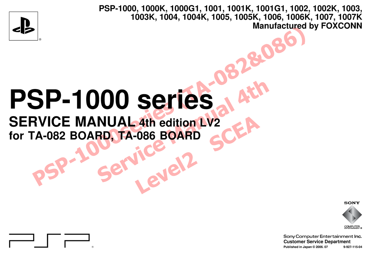 Sony PSP 1000 Series Board Service Manual (TA-082/TA-086) 4th Ed. - Studocu