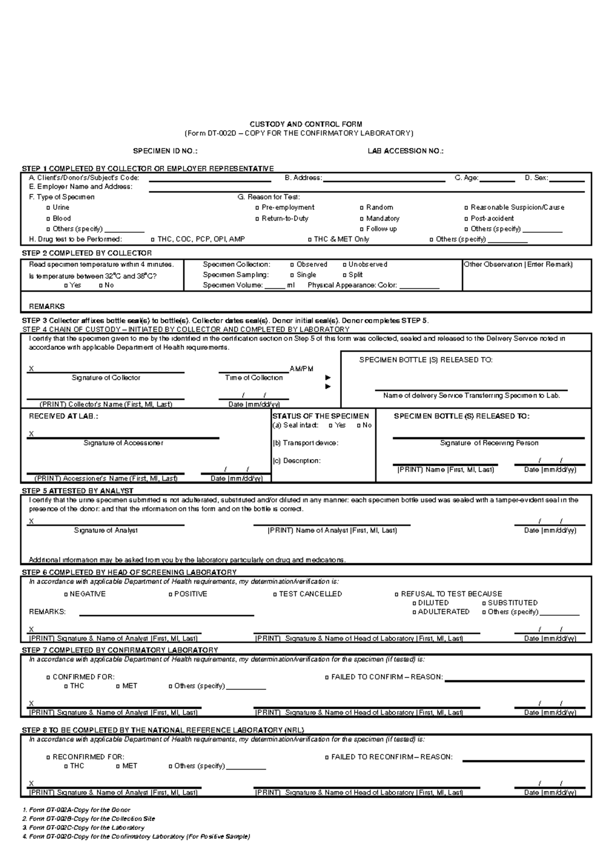 CCF - D - Form DT-002D for Confirmatory Drug Testing Lab - Studocu
