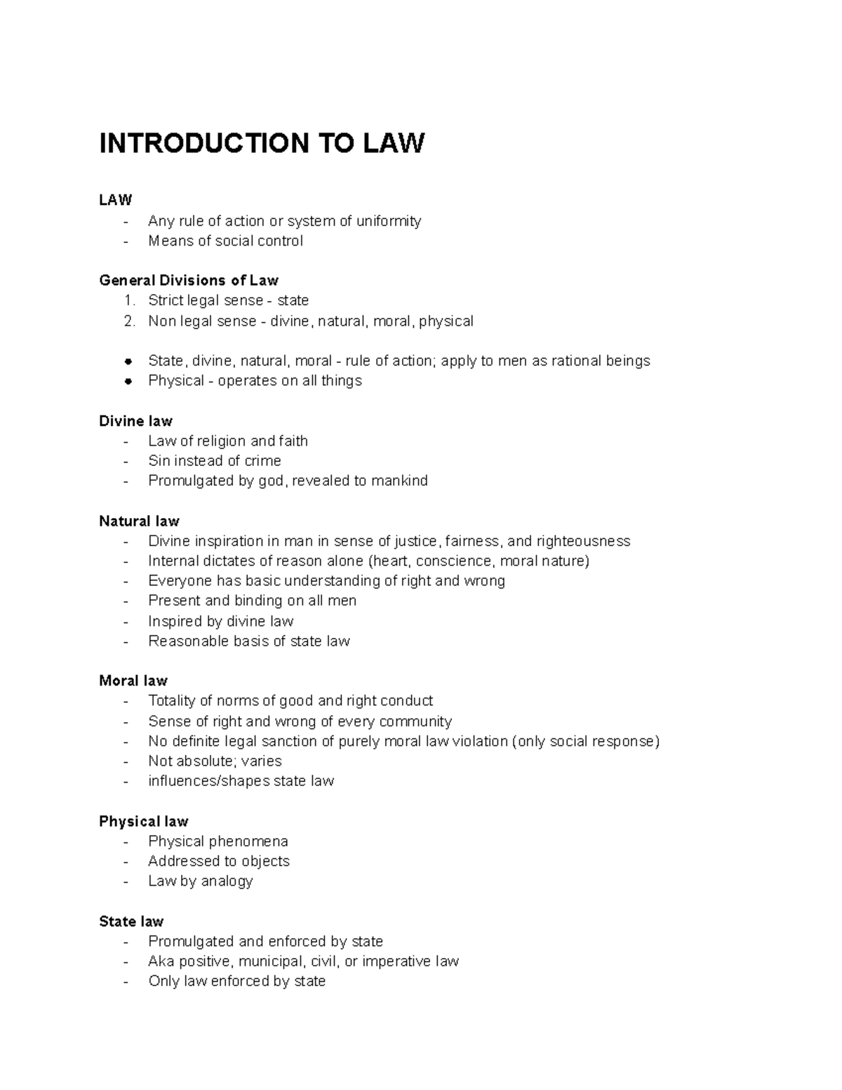 Introduction to Law - INTRODUCTION TO LAW LAW Any rule of action or ...