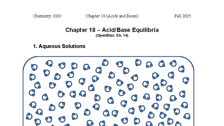Chemistry 1020 Lecture Notes: Chapter 18 - Acids and Bases Equilibria ...
