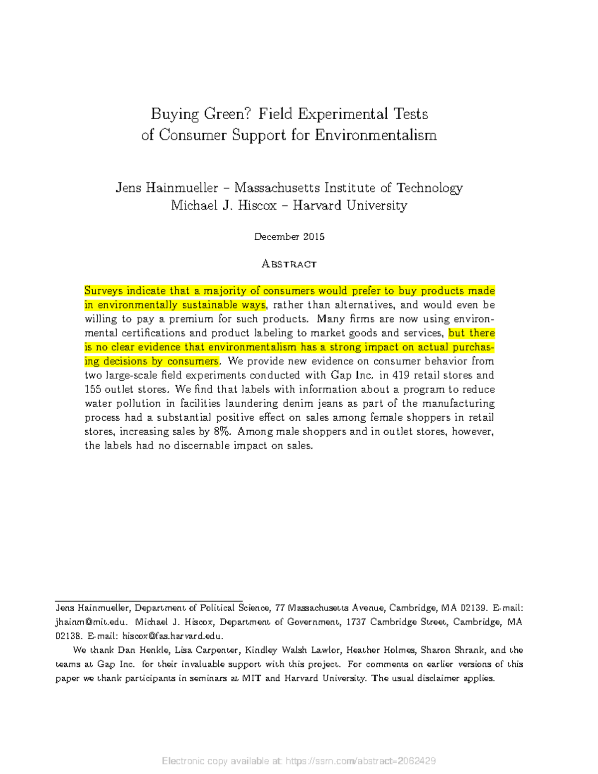 Consumer Behavior and Green Labels: Evidence from Field Experiments ...