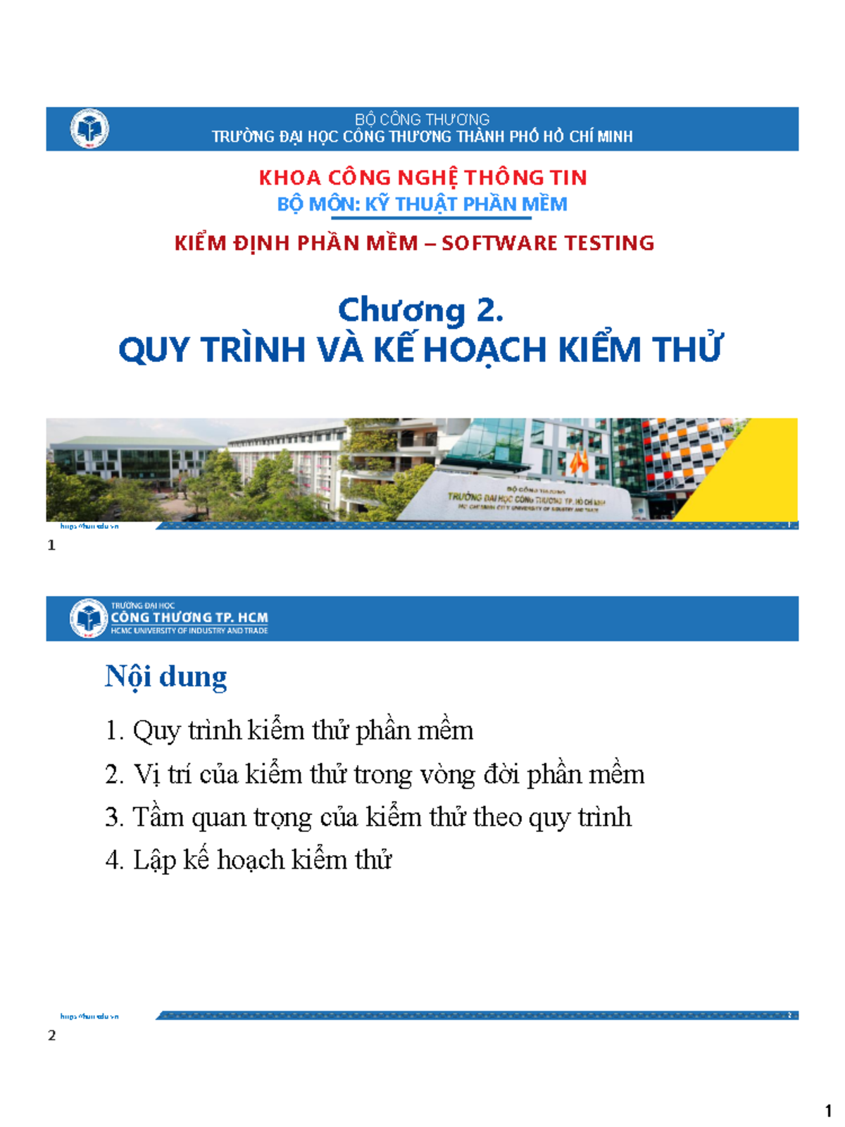 Chương 2: Quy Trình và Kế Hoạch Kiểm Thử Phần Mềm (KTH 101) - Studocu