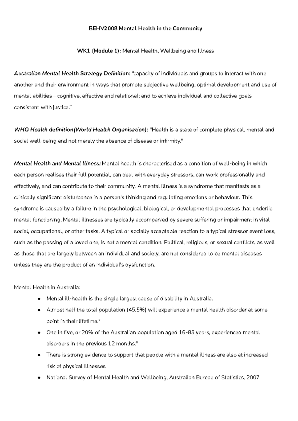 BEHV2008 Mental Health in the Community Module 1: Core Concepts ...