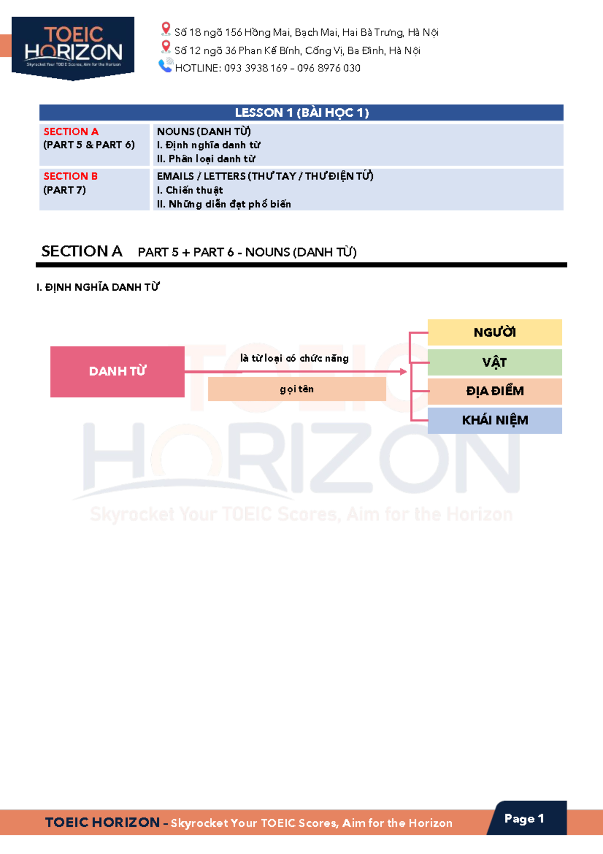 TOEIC HORIZON - Lesson 1: Nouns and Email Strategies - Studocu