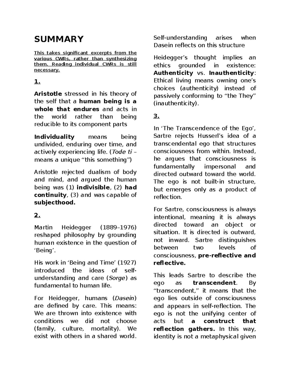 CWRs 1-15 Summary: Key Concepts in Self and Identity - Studocu