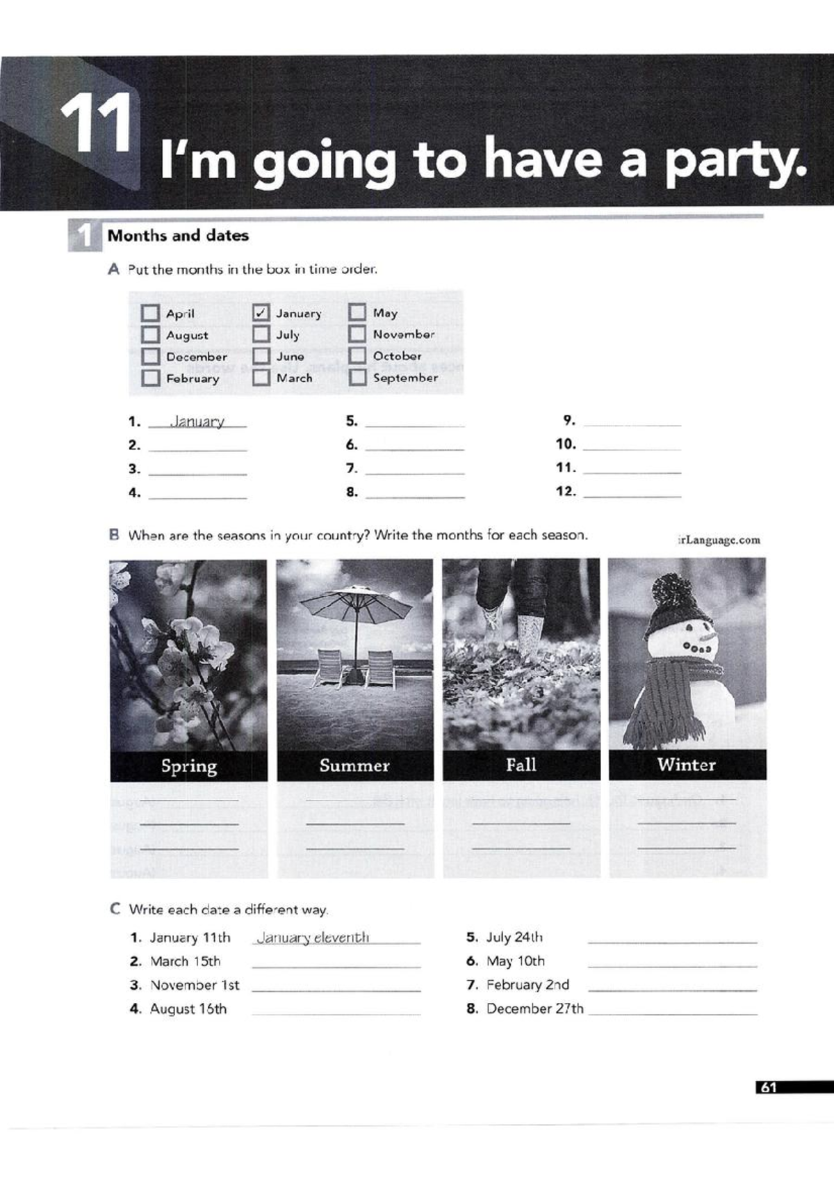 Interchange Intro 5th Ed. Workbook: Unit 11 - Party Plans & Dates - Studocu