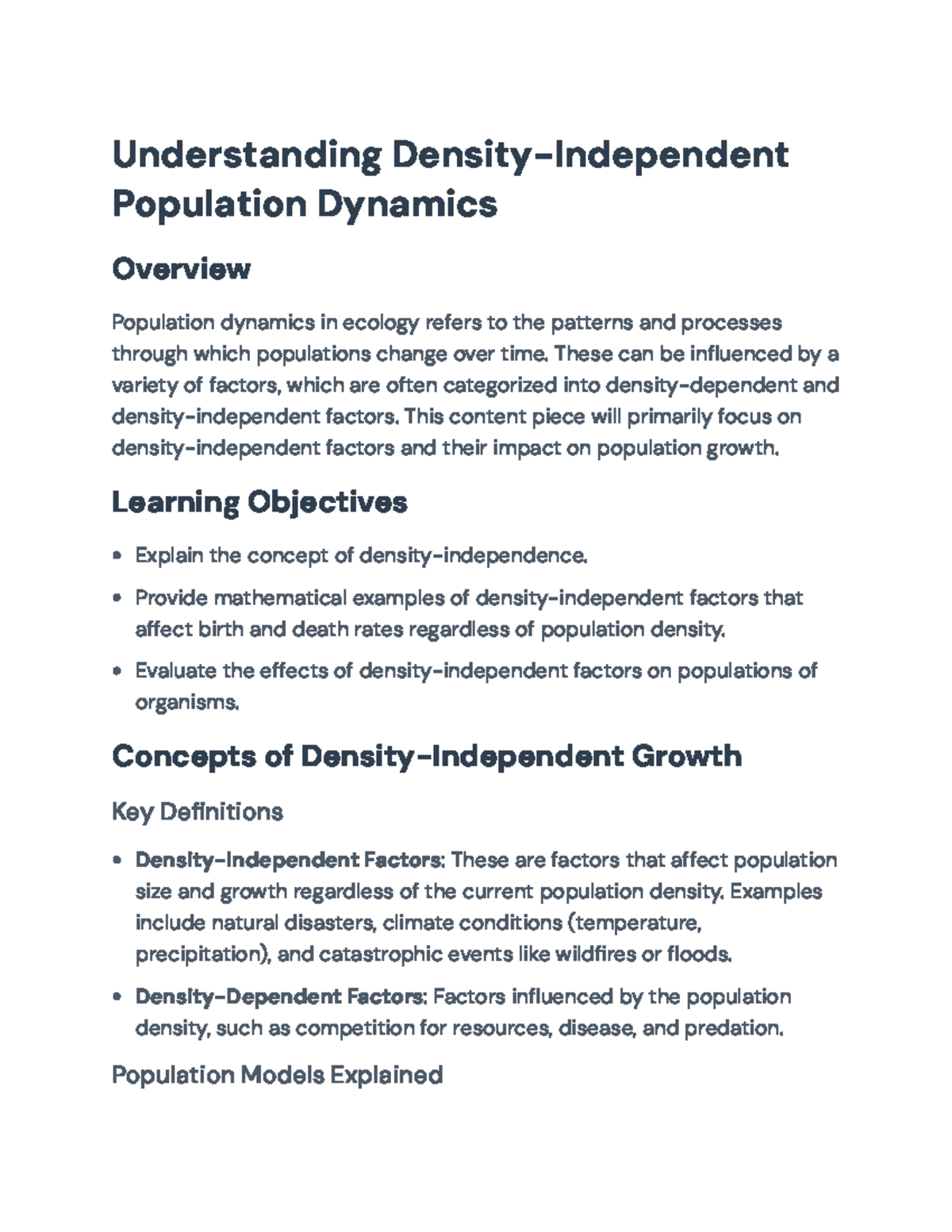 Understanding Density-Independent Factors in Population Dynamics ...