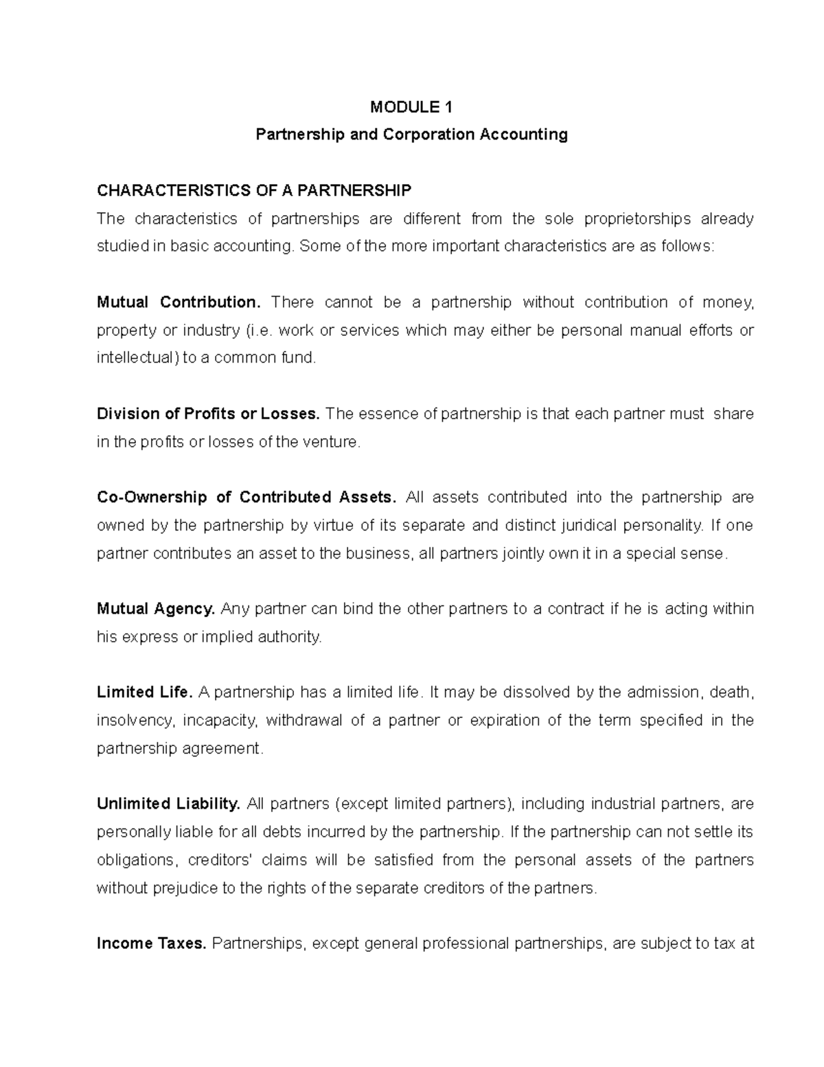 Lecture Notes - Partnership Accounting - MODULE 1 Partnership and ...