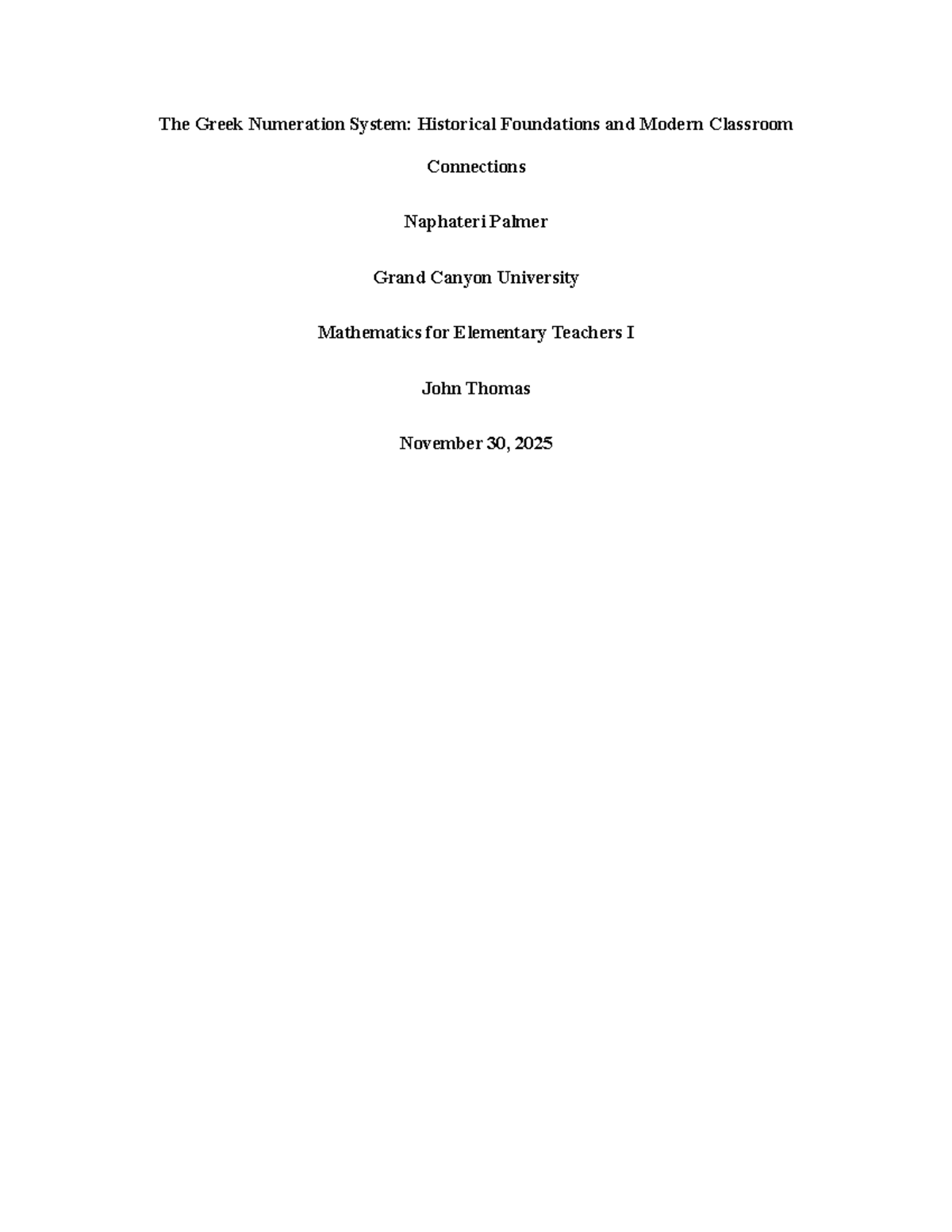 NP The Greek Numeration System: Historical Insights for Teachers - Studocu