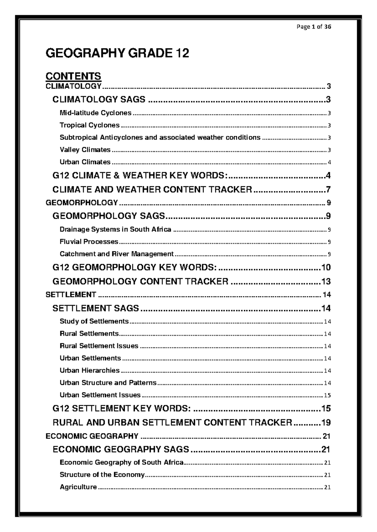 G12 Geography Grade 12 Comprehensive Study Notes 2025 - Studocu