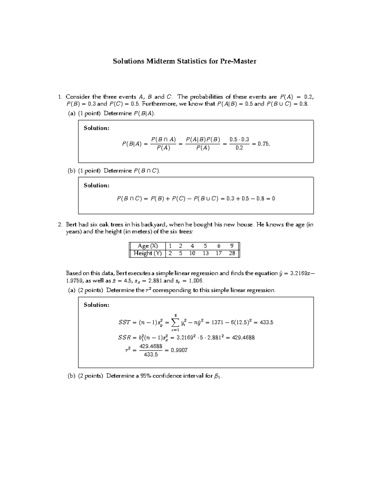 Solutions Midterm Statistics (Course Code: STATS101) - Studeersnel