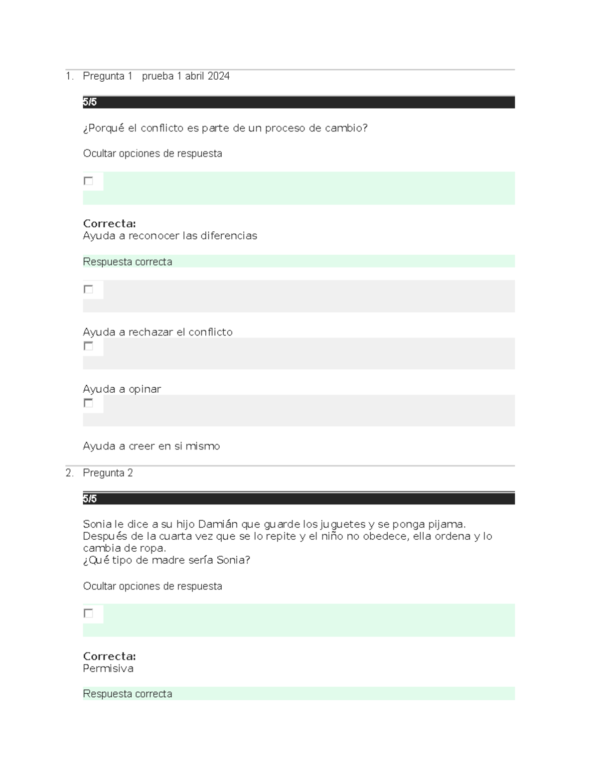 Mediación Familiar MIA - Prueba 1: Preguntas y Respuestas Clave - Studocu