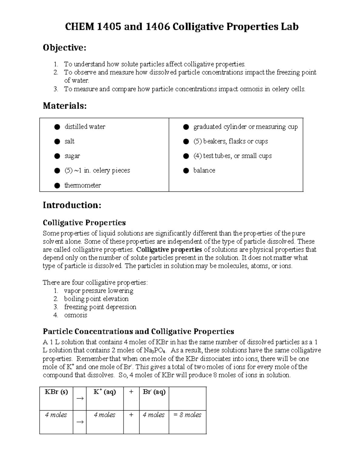CHEM 1405 1406 Colligative Properties Lab Report: Freezing Point ...
