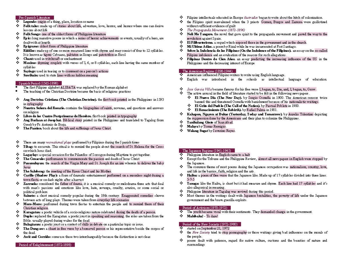 21st Reviwer Notes - reviewer only - ..-Spanish Literature... Legends ...