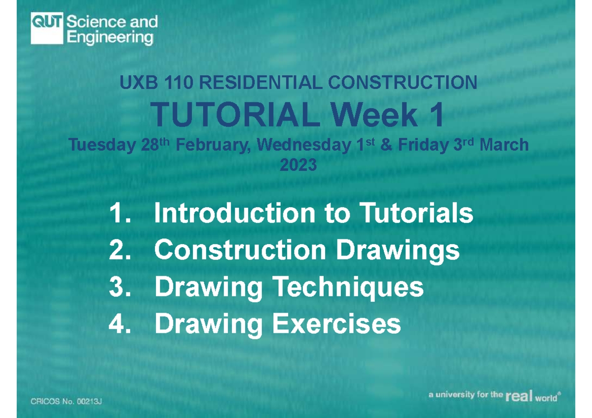 Week01 Tutorial - tute slides - UXB 110 RESIDENTIAL CONSTRUCTION ...