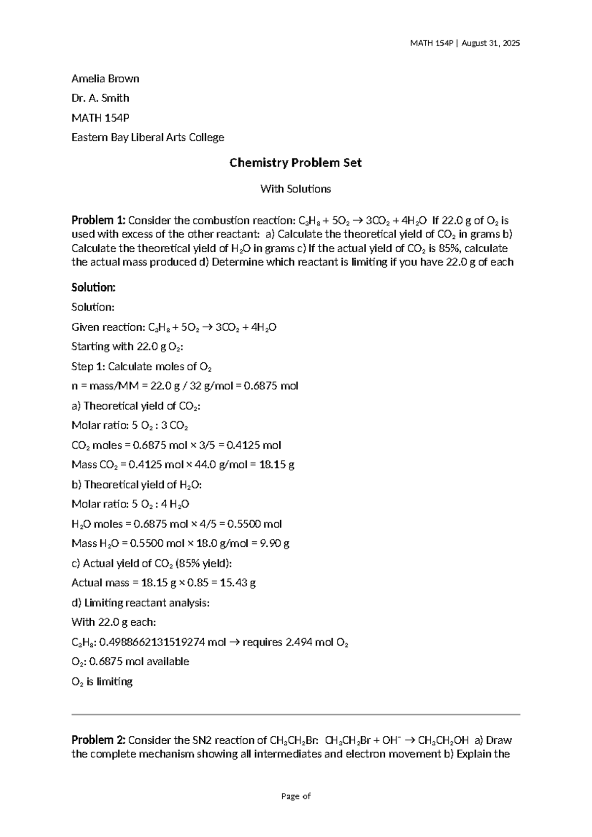 MATH 286 Chemistry Problem Set Solutions with Explanations - Studocu
