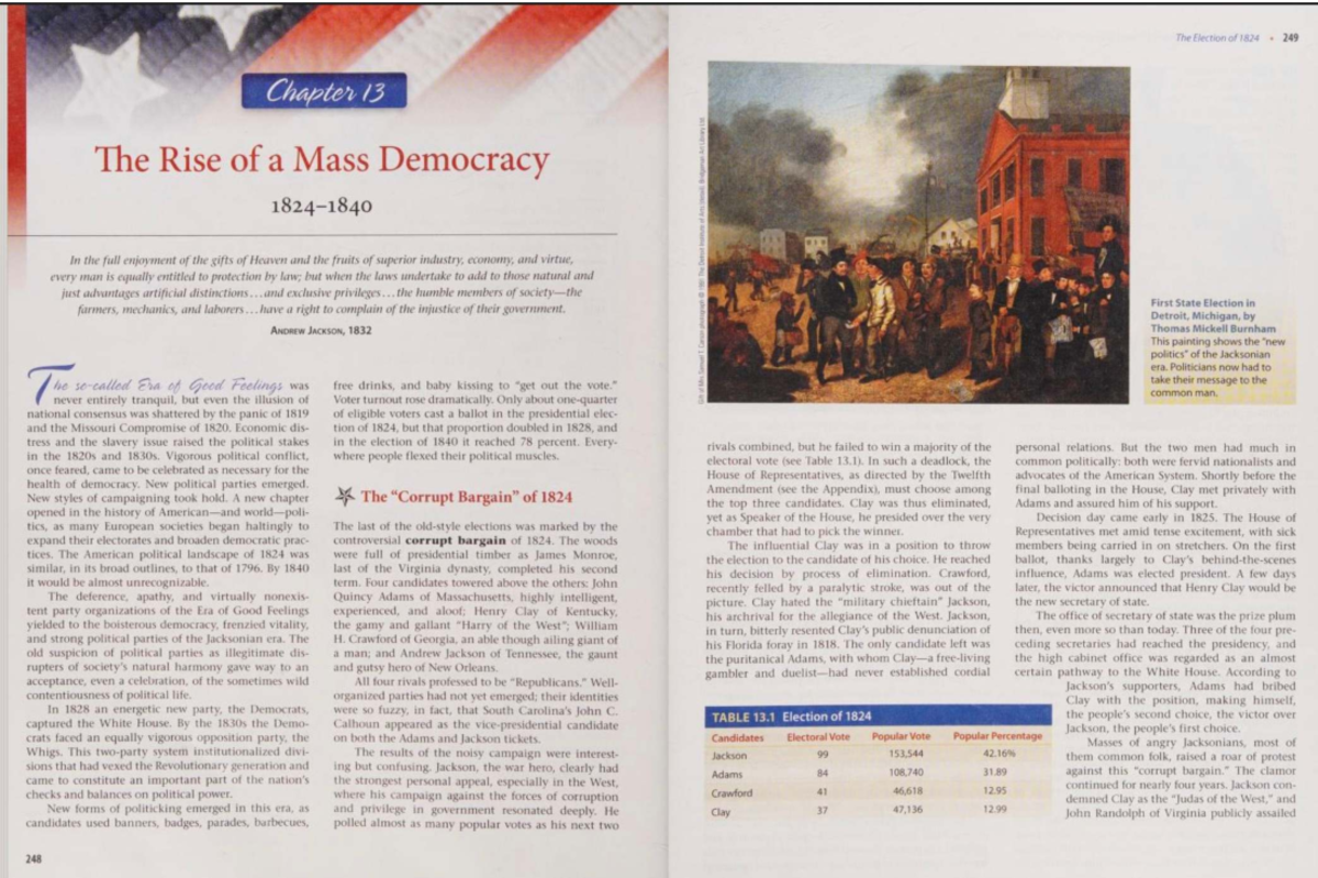 The Election of 1824: Chapter 13 - The Rise of Mass Democracy - Studocu