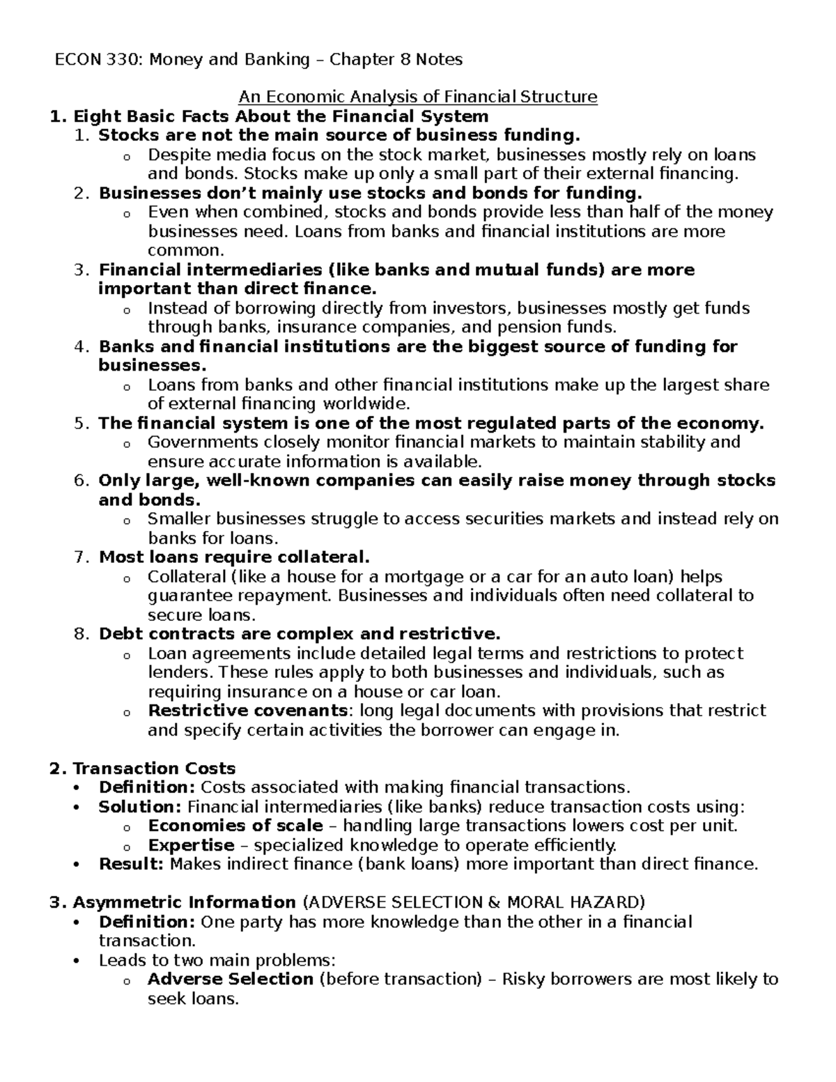 Notes Pt. 3 - ECON 330: Money and Banking – Chapter 8 Notes An Economic ...