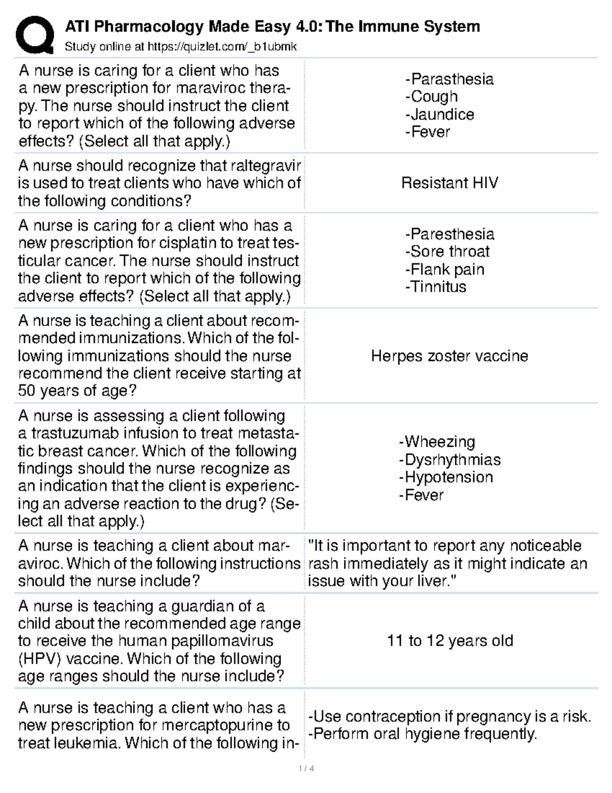 The Immune System ATI quiz - Study online at quizlet/_b1ubmk A nurse is ...
