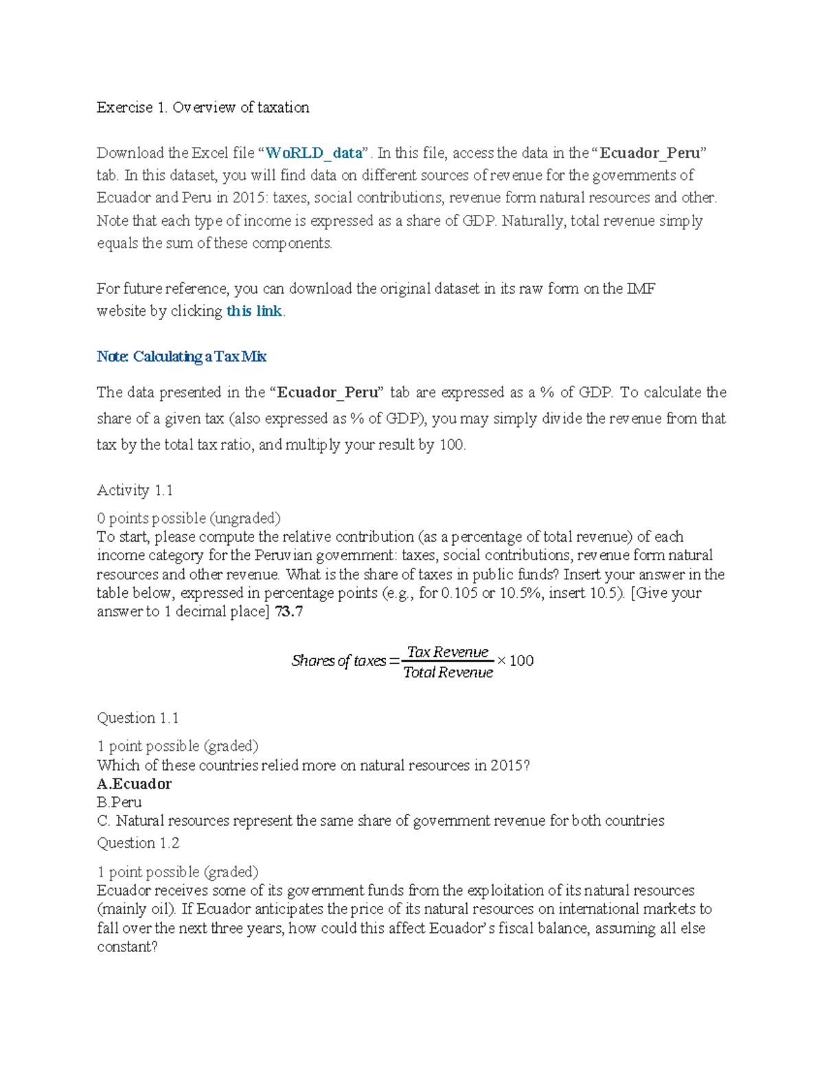 Exercise 1: Overview of Tax Revenue in Ecuador and Peru (2015) - Studocu