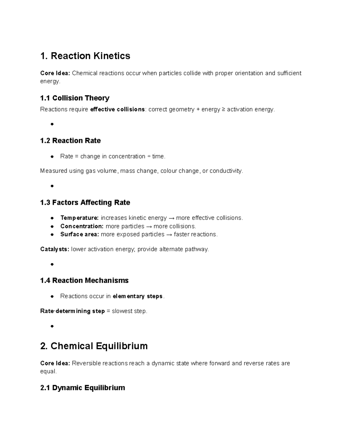 Chemistry 101: Reaction Kinetics, Equilibrium, and Thermodynamics Notes ...