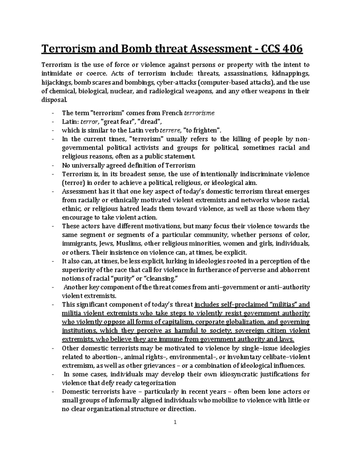 Terrorism and Bomb threat Assessment - CCS 406 - Acts of terrorism ...