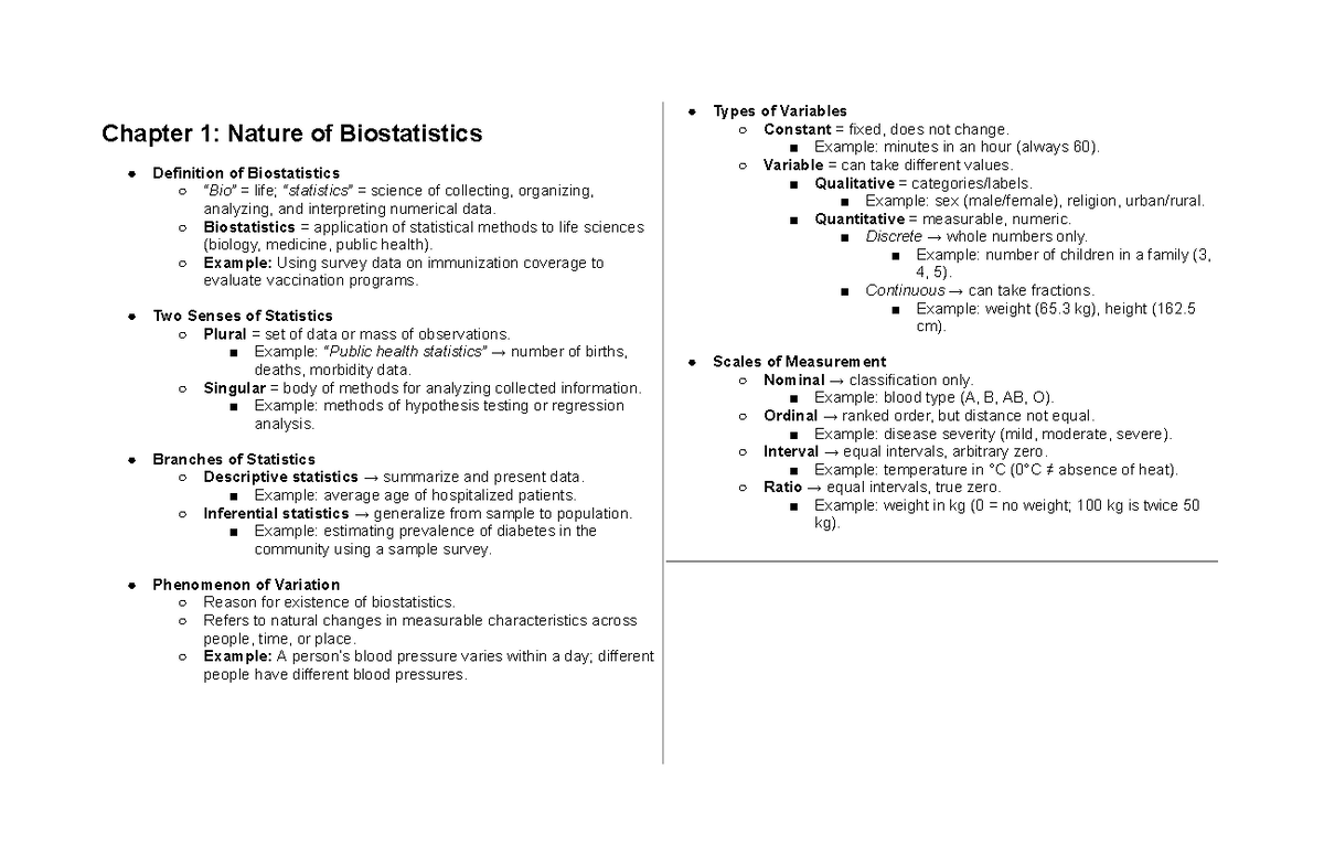 PCM1: Chapters 1-3 Overview of Biostatistics and Data Collection - Studocu
