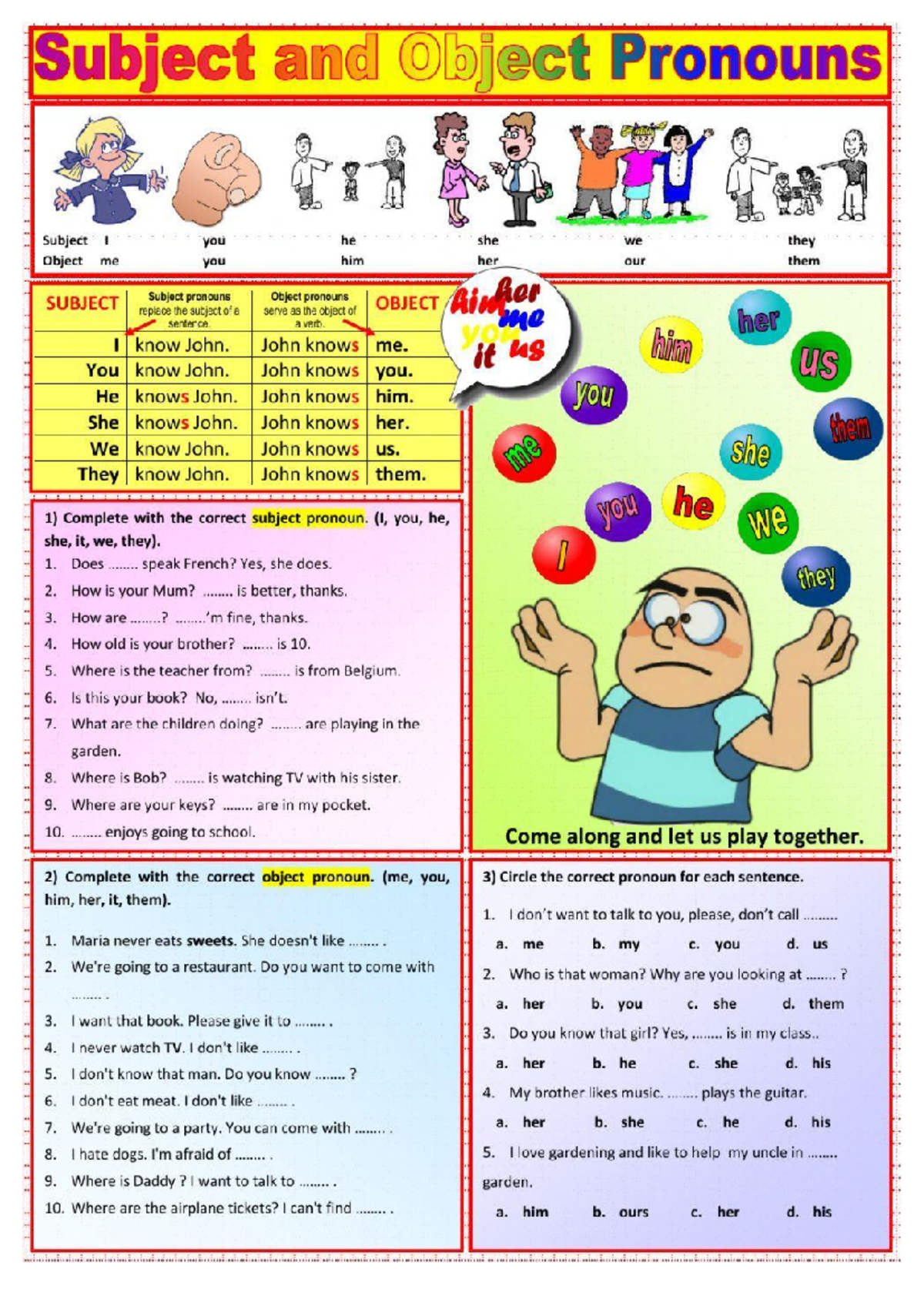 Worksheet 44854-2: Subject and Object Pronouns Practice - Studocu