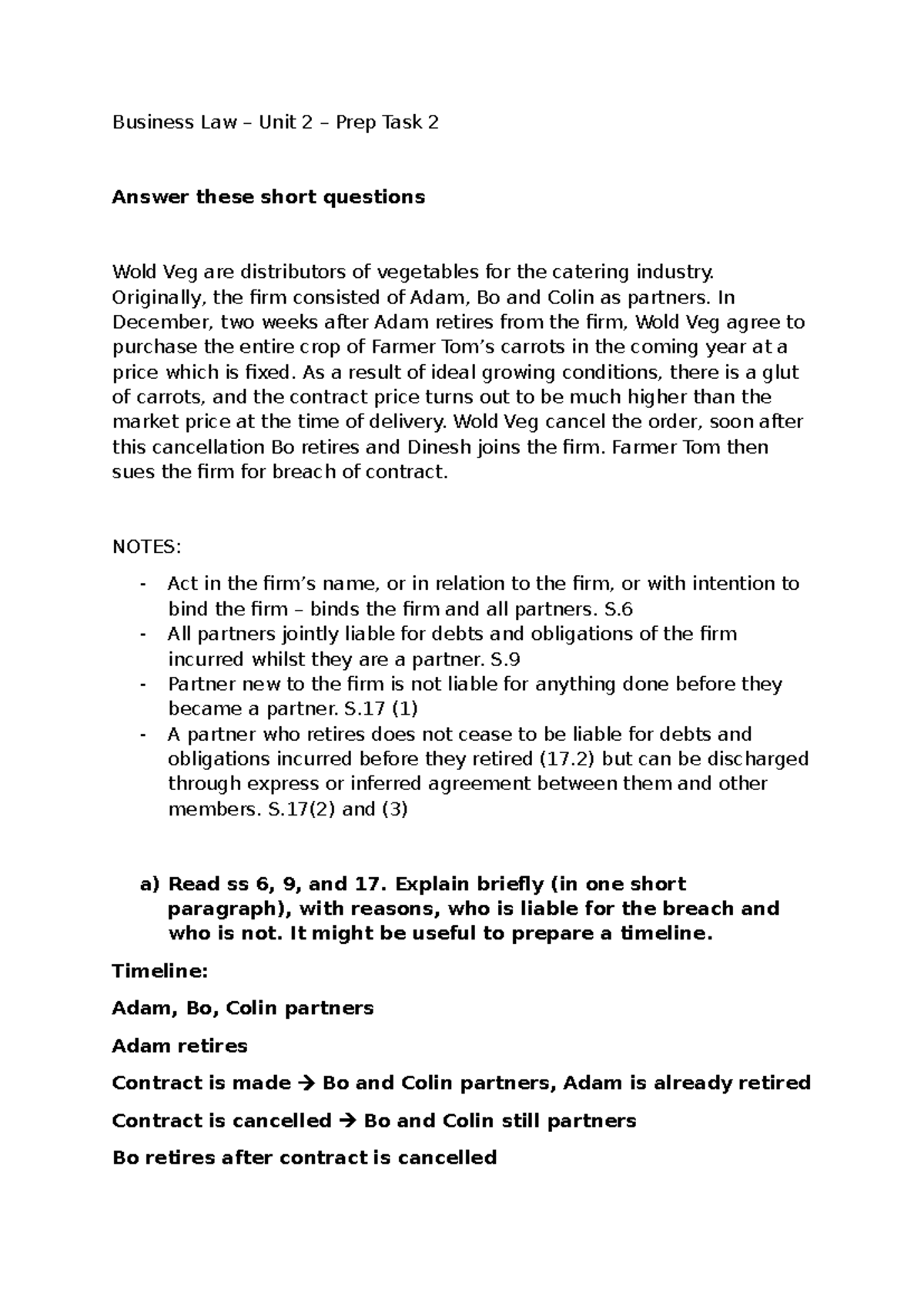 Business Law Unit 2 Prep Task 2: Liability and Partner Duties Analysis ...
