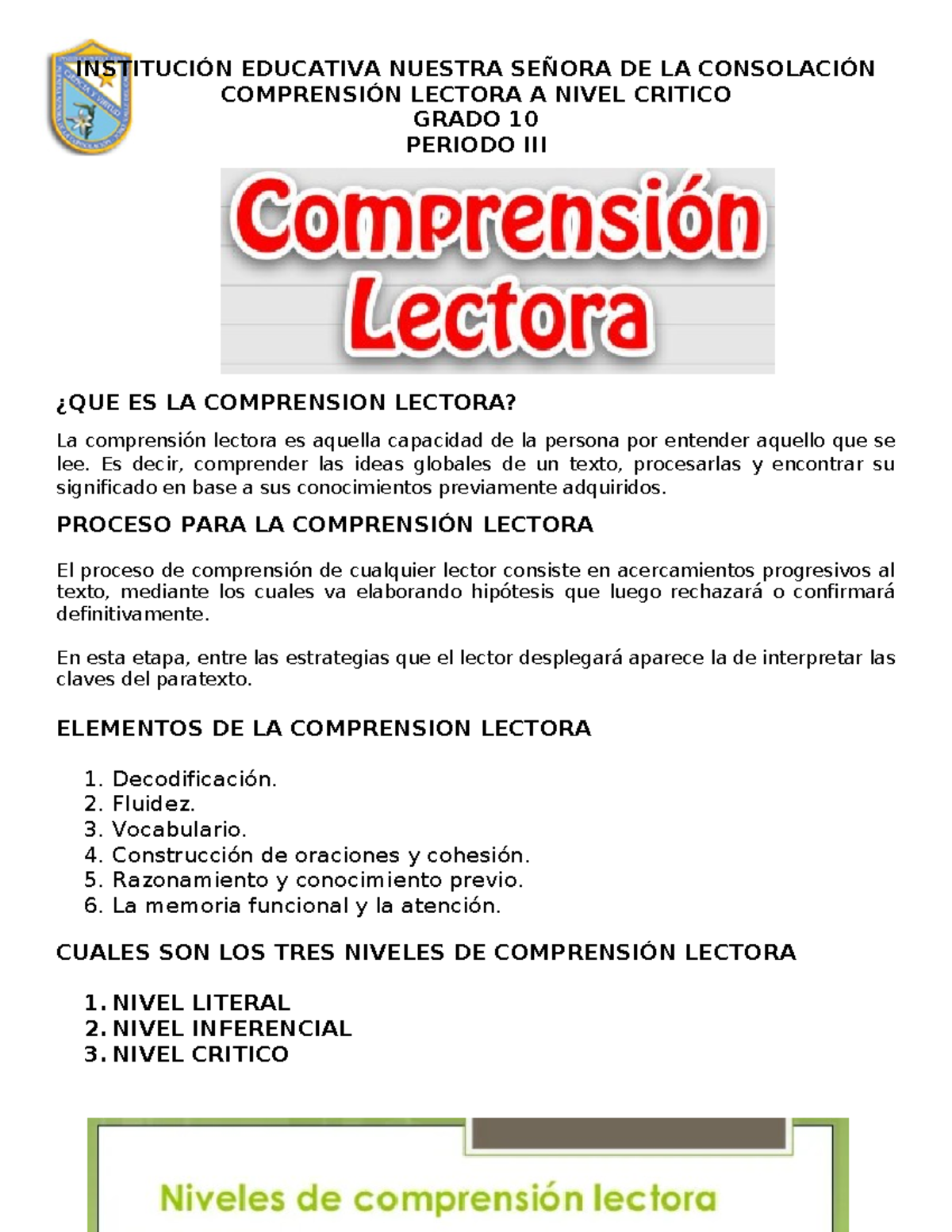 Taller de Comprensión Lectora Crítica - Grado 10 - Período III - Studocu