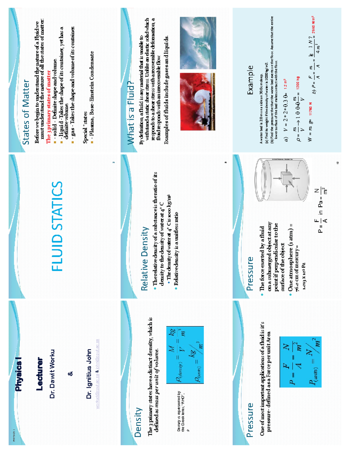 Lecture Notes on Fluid Statics & Dynamics (PHYS 1) - Studocu