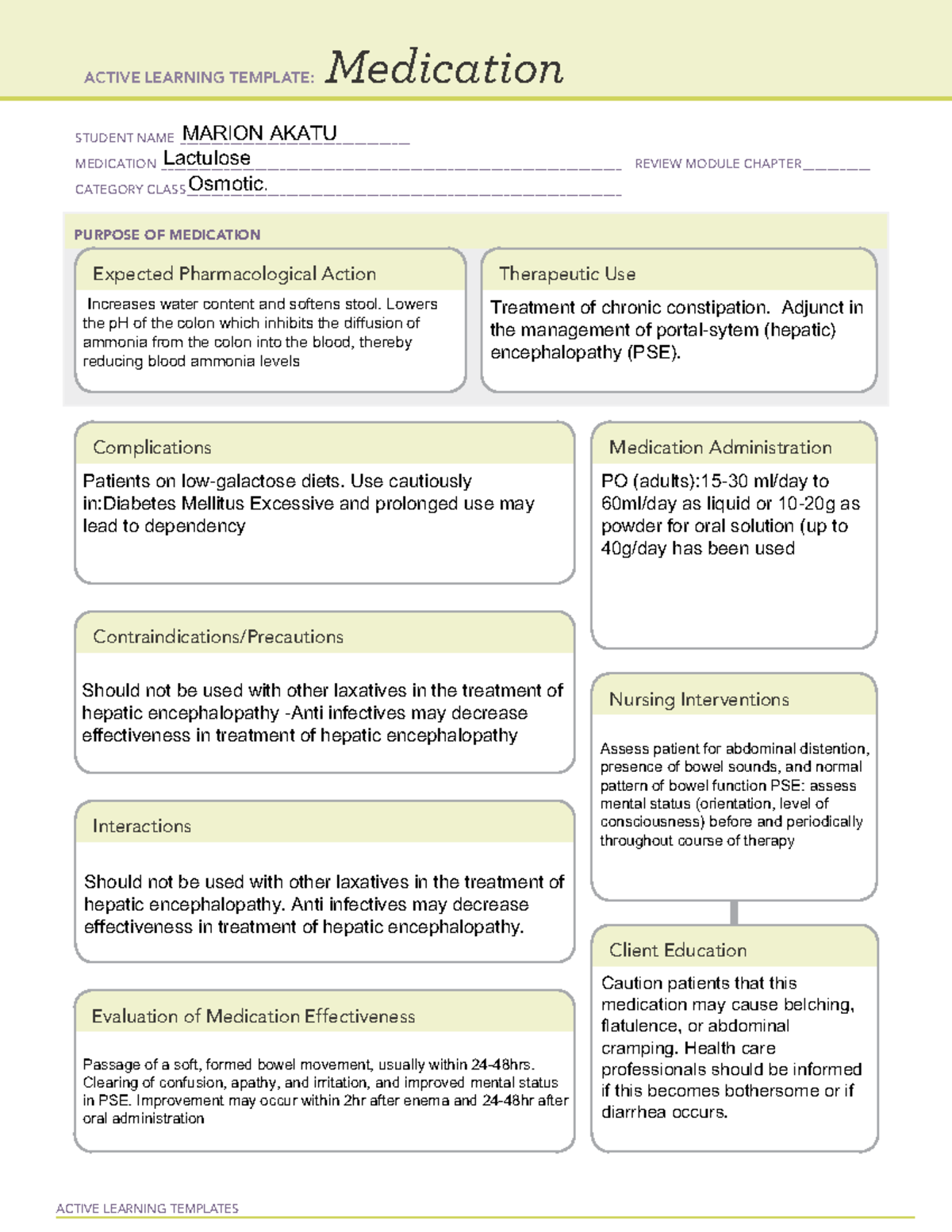 ATI Medication Template - Active Learning 6 - Studocu