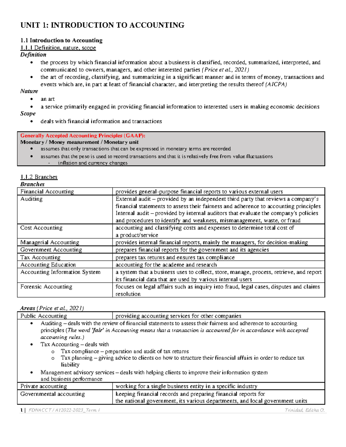 F Dnacct Unit 1 Introduction to Accounting Study Guide v2 - UNIT 1 ...