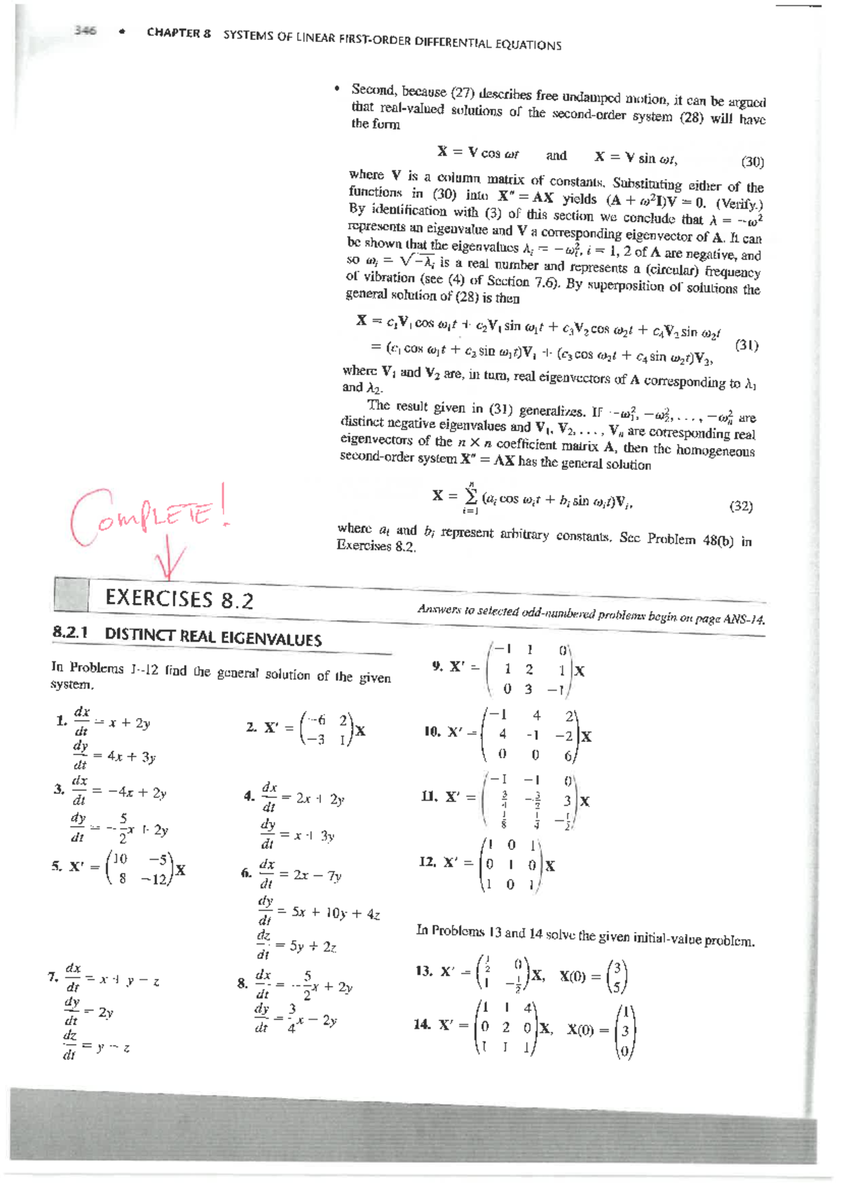 346 CHAPTER 8 SYSTEMS OF LINEAR DIFFERENTIAL EQUATIONS: Additional ...