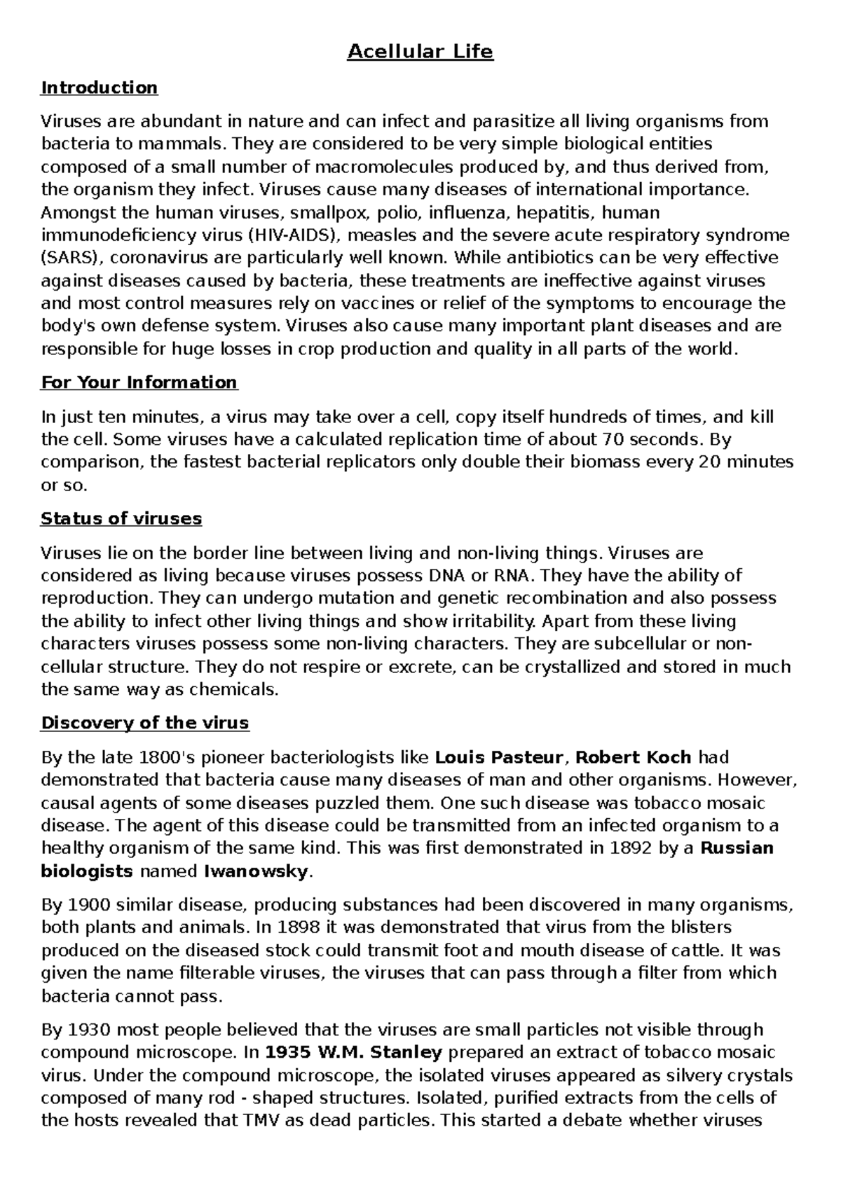 1. Acellular Life - I have just written the books lines. - Acellular ...