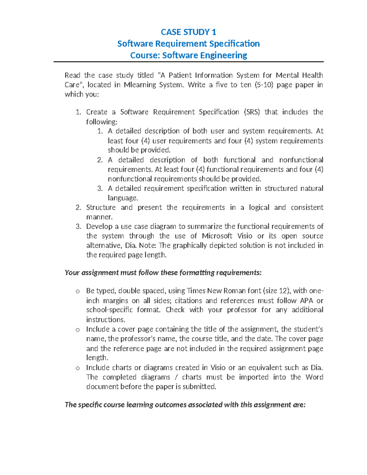 Case study - Software Requirement Specification - CASE STUDY 1 Software ...