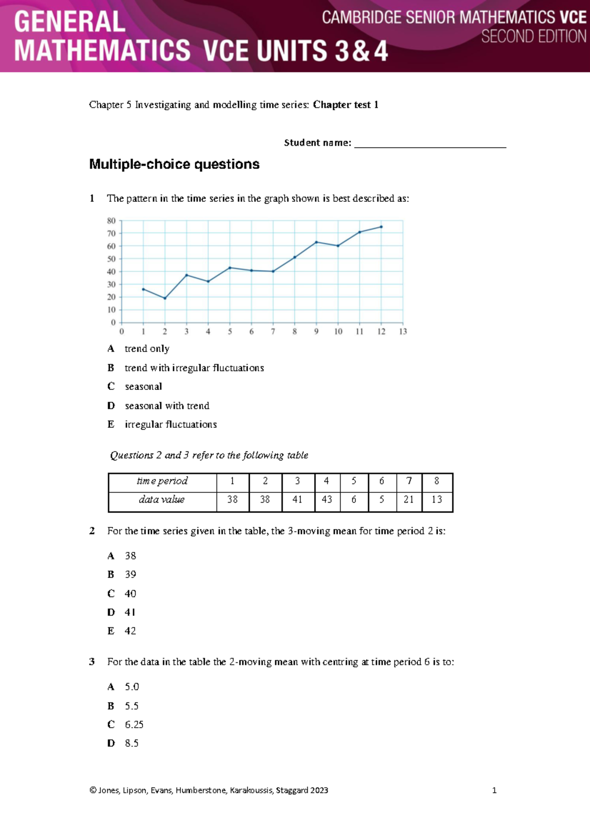 Chapter 5 Investigating and Modelling Time Series: Test 1 - Studocu