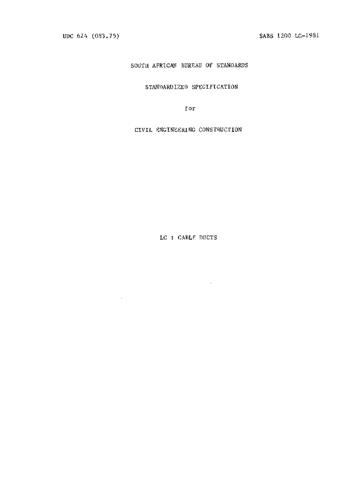 SABS 1200 LC-1981 Civil Engineering Cable Duct Specifications - Studocu