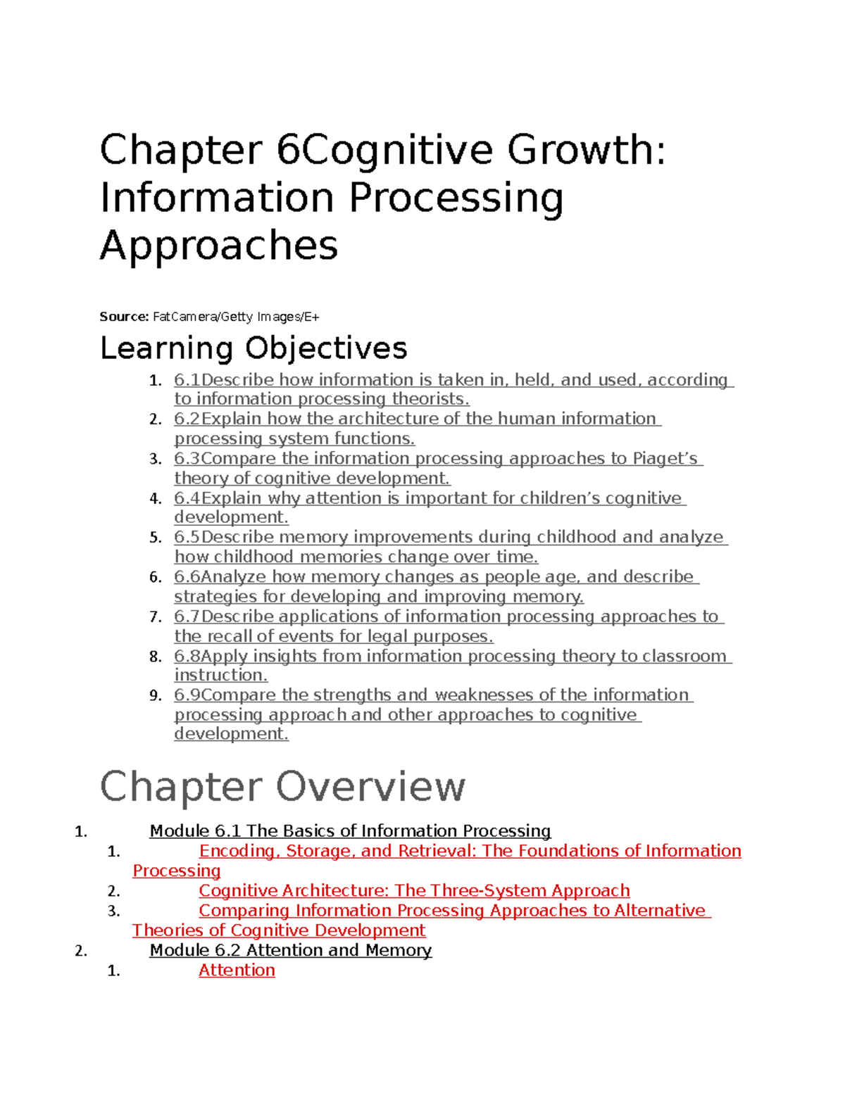 PSY 230 Chapter 6 - Chapter 6Cognitive Growth: Information Processing ...