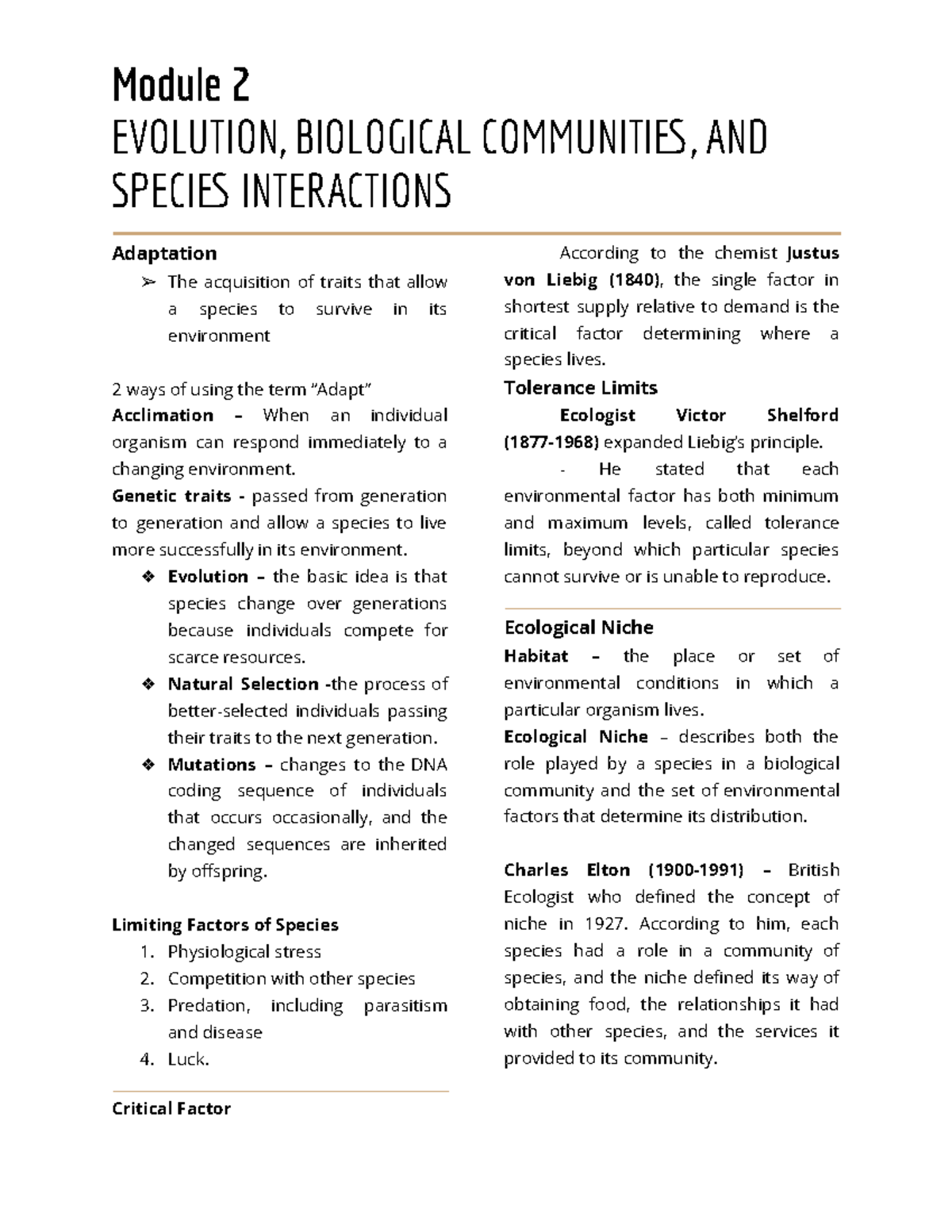 Module 2 - Summary The Human Species: an Introduction to Biological ...