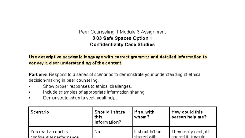 Copy of Peer Counseling 1-3.03 Safe Spaces Option 1 - Peer Counseling 1 ...